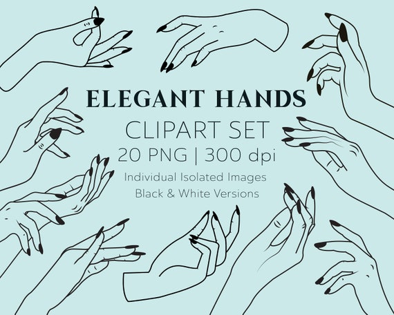 Elegant Hands Clip Art Set 20 PNG and Vector Digital Lineart | Etsy