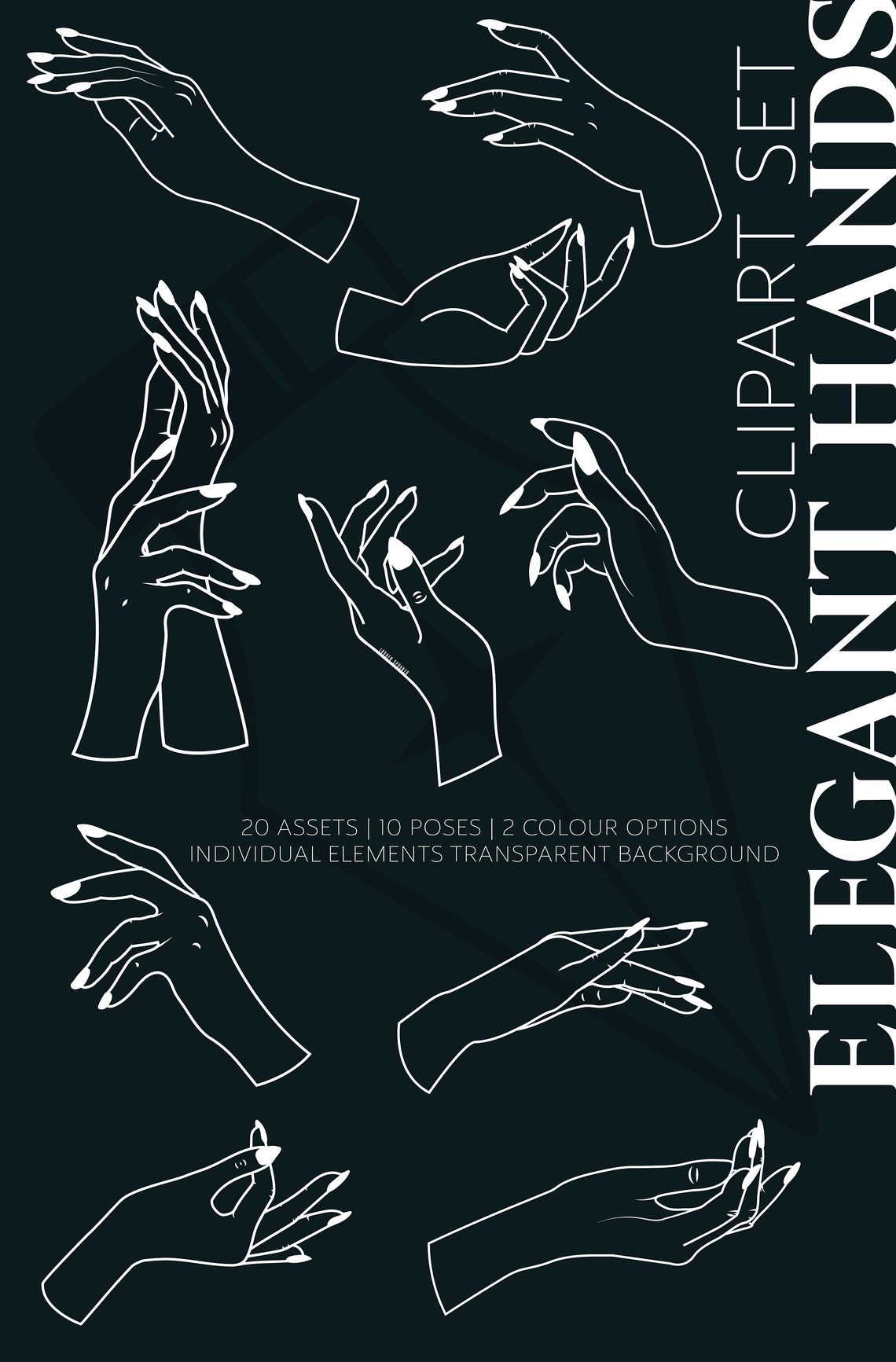 Elegant Hands Clip Art Set 20 PNG and Vector Digital Lineart | Etsy