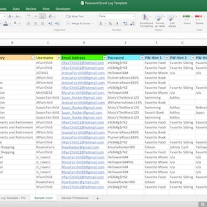Colorful Password Log Excel Template / Instant Digital Download! - Etsy