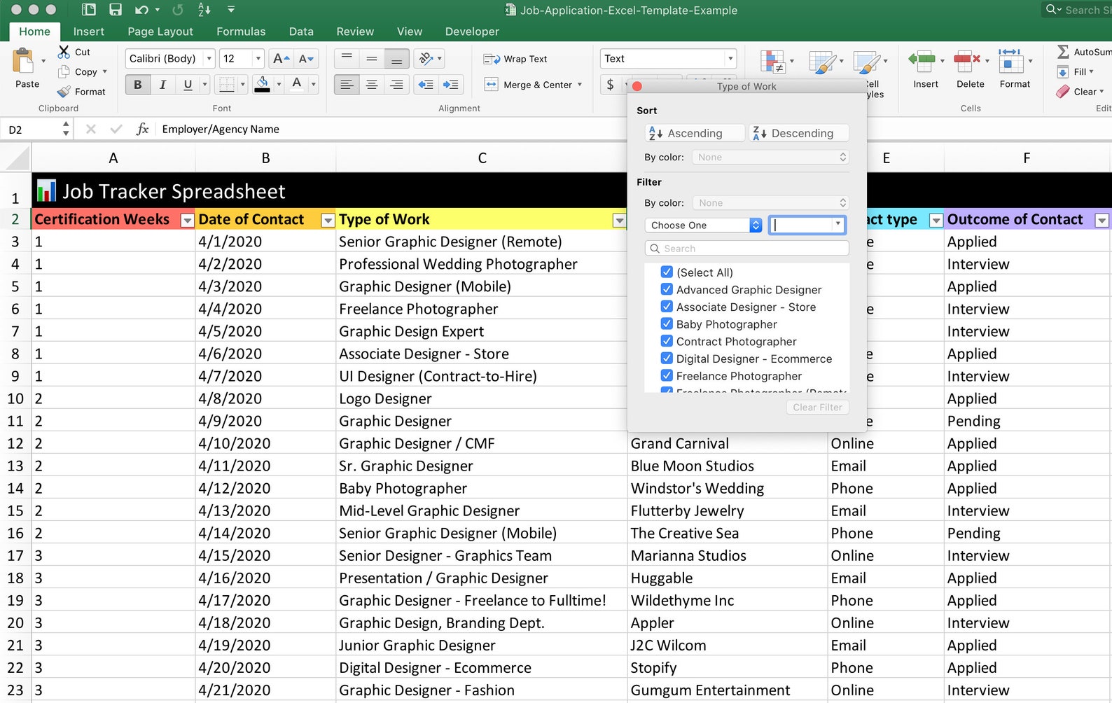Colorful Job Application Tracker Excel Template | Job Application ...