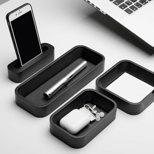 Desk Organizer Set Black Wooden Desktop Organiser Modern - Etsy