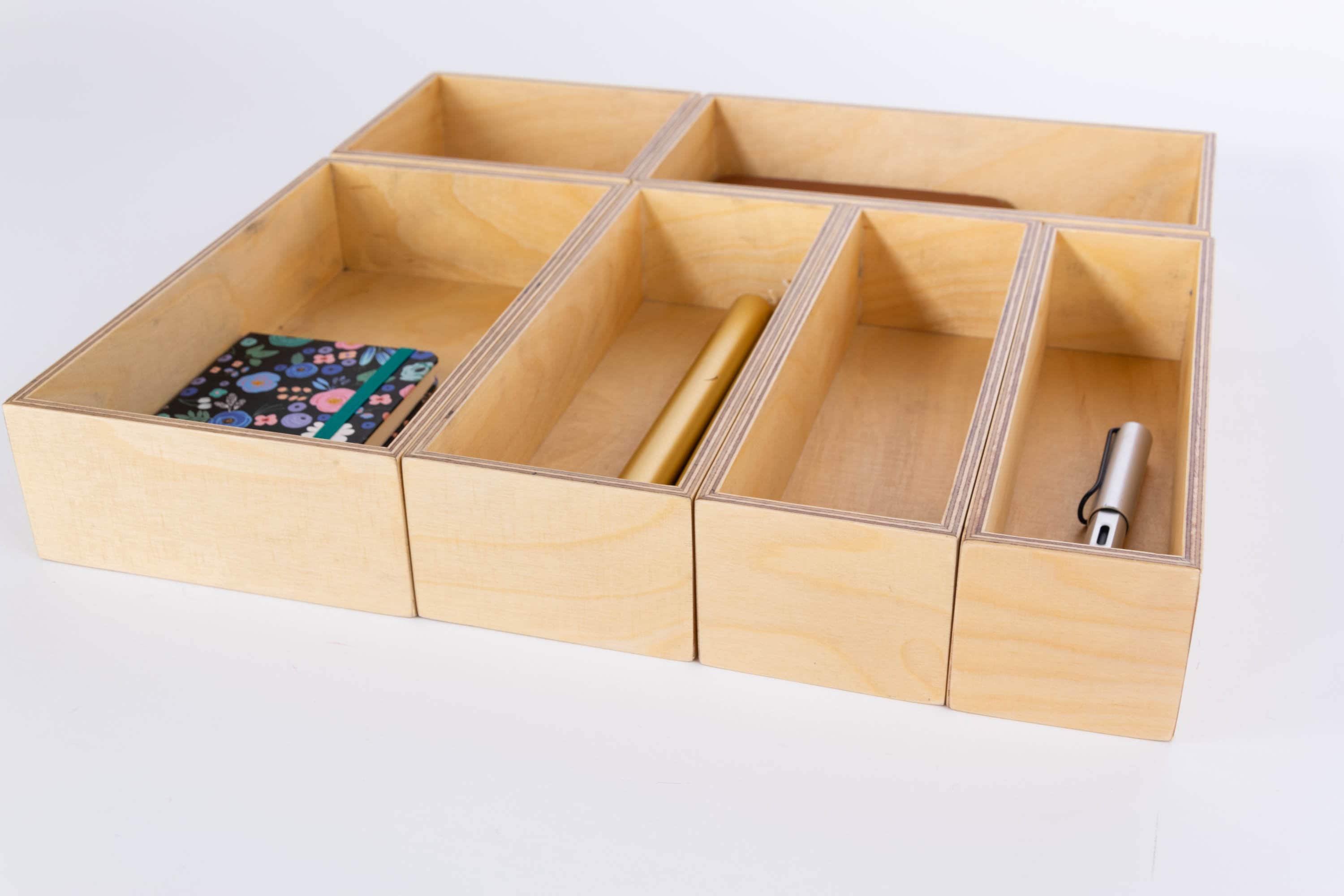 Wood Drawer Organizer Set, 6 Piece Wooden Storage Boxes, Makeup ...