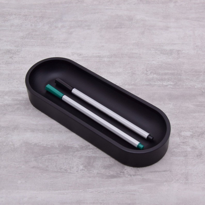 Black Oval Pen Tray, Modern Wood Pencil Holder, Minimalist Desk ...