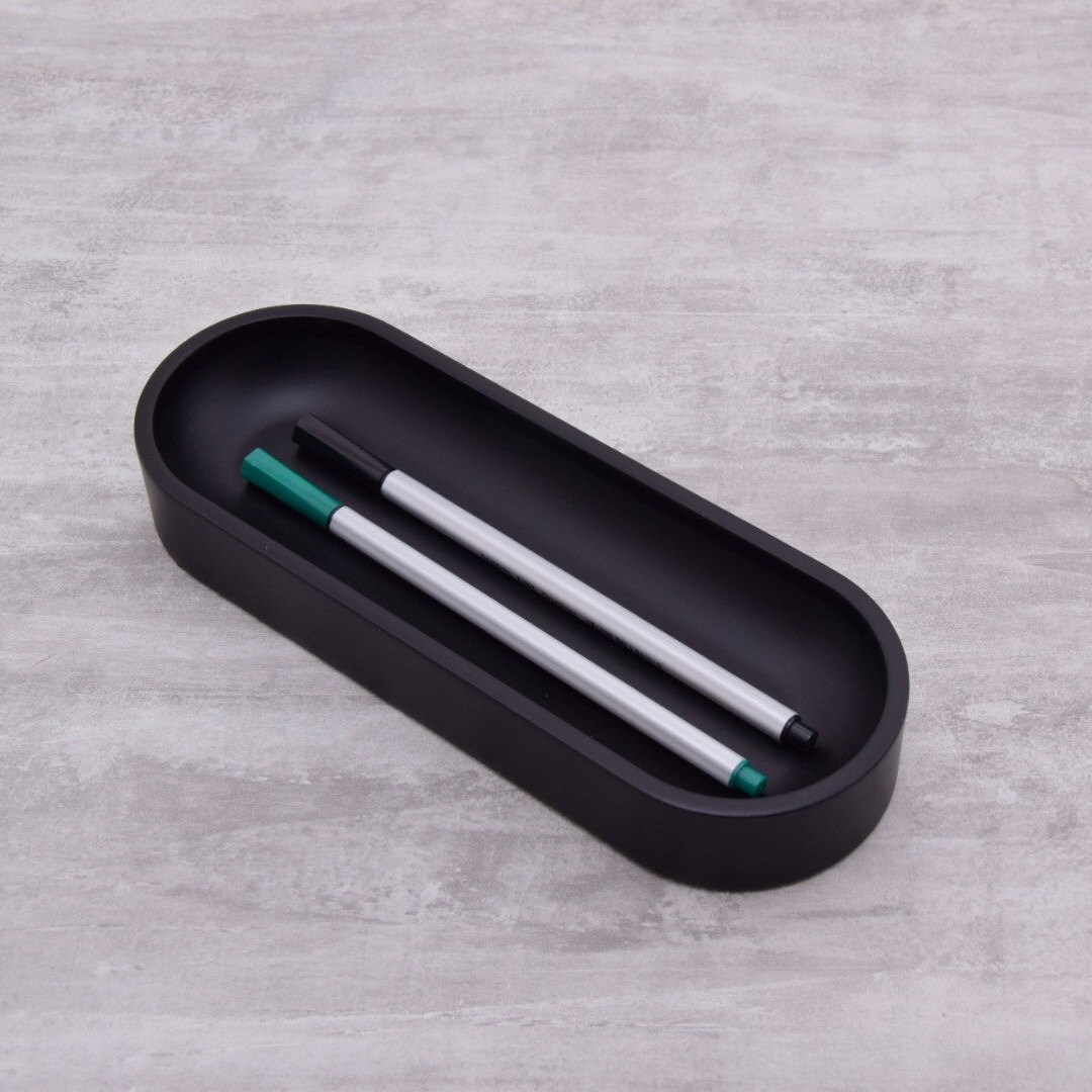 Black Oval Pen Tray, Modern Wood Pencil Holder, Minimalist Desk ...