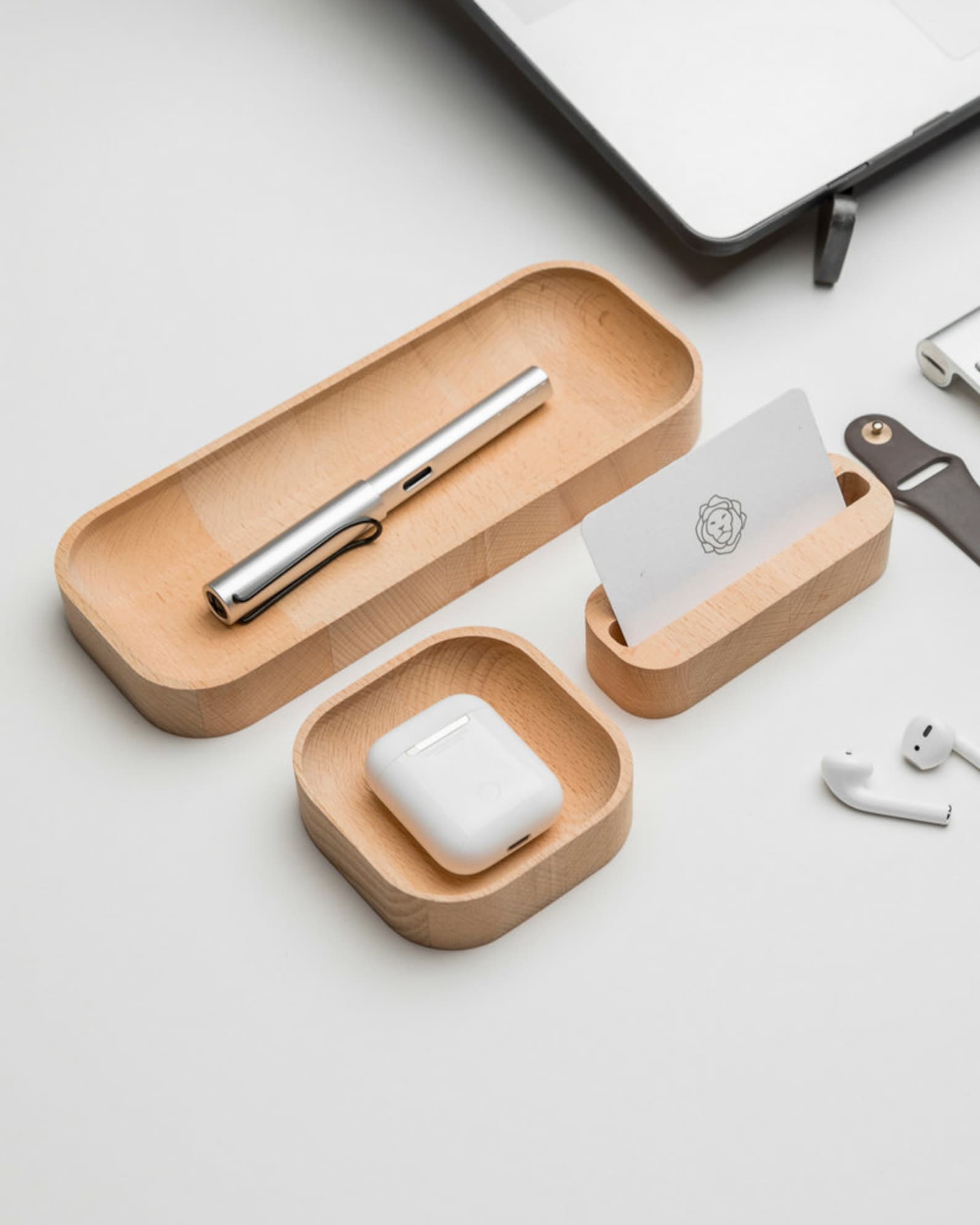 Wooden Desk Organization Set of Three, Cool Office Desk Accessories ...