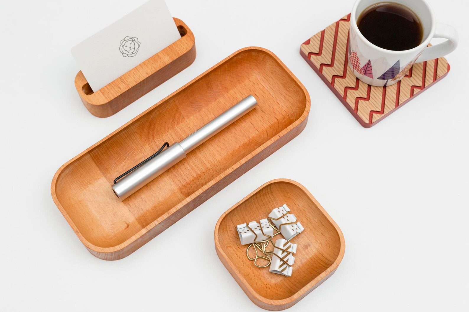 Wooden Paper Clip Holder, Small Desk Tray, Paper Clip Cup, Beech ...