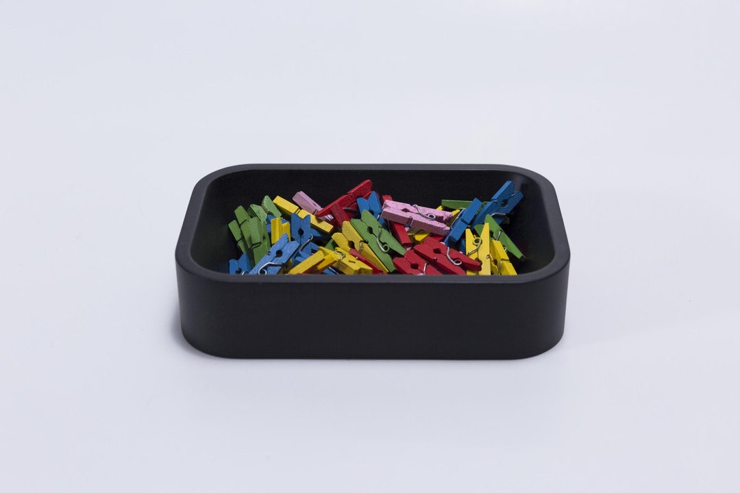 Black Paper Clip Holder, Wooden Large Paper Clip Tray, Desk Organizer ...