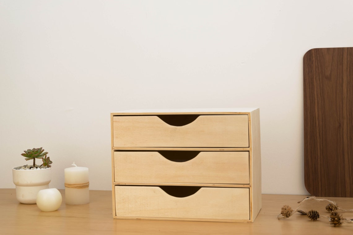 Wooden Desk Organizer With Drawer, Desktop Storage Box With Drawer ...