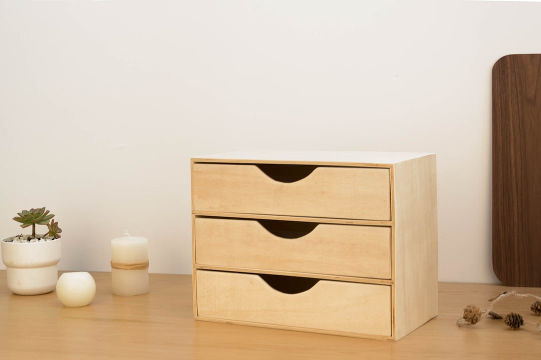 Wooden Desk Organizer With Drawer, Desktop Storage Box With Drawer ...
