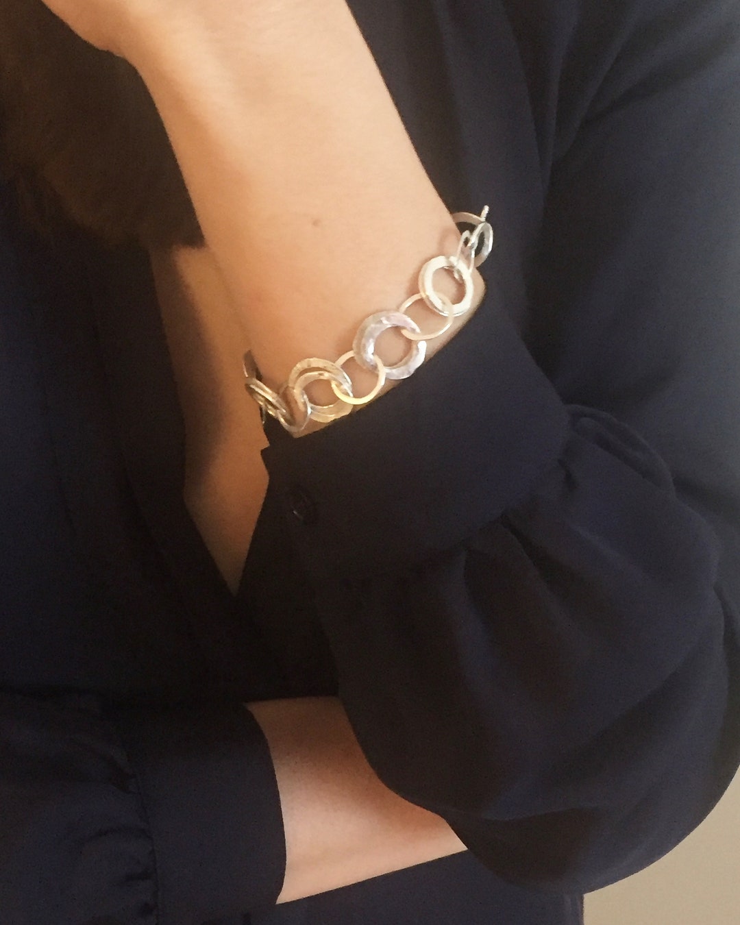 Sterling Silver Hoops Links Chain Bracelet, Gift for Her, Mothers Day ...