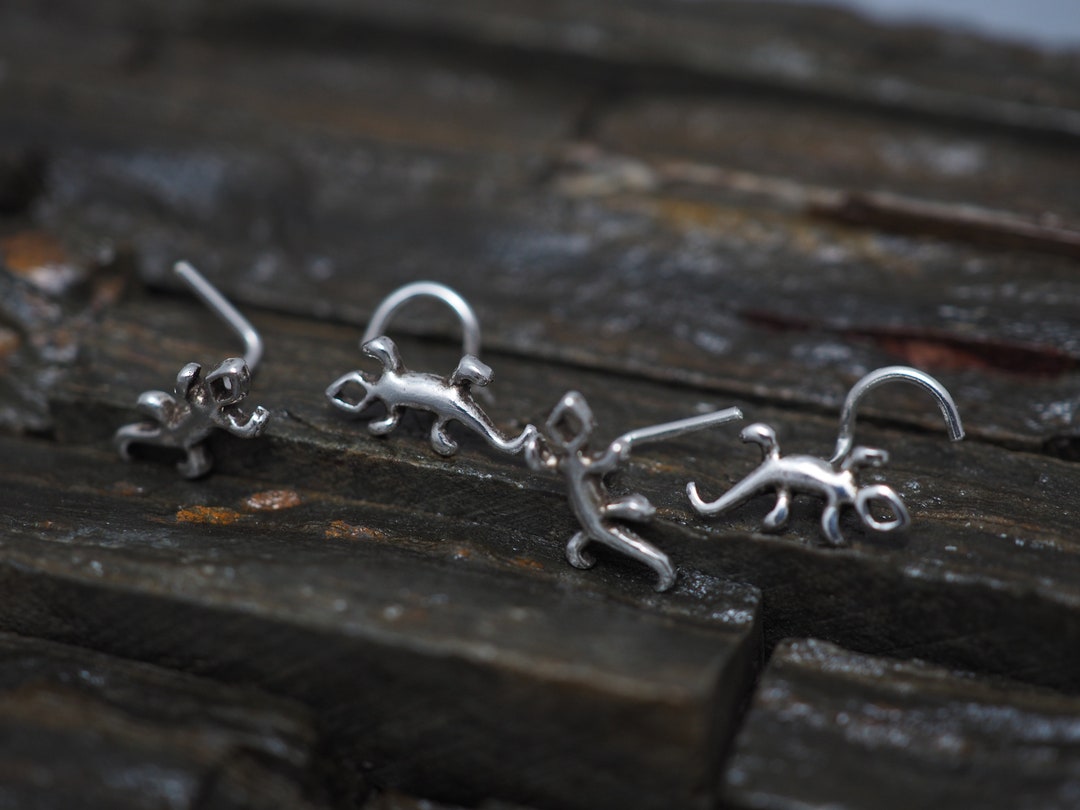 Lizard Nose Stud: Tiny Gecko, Sterling Silver Body Piercing - Etsy