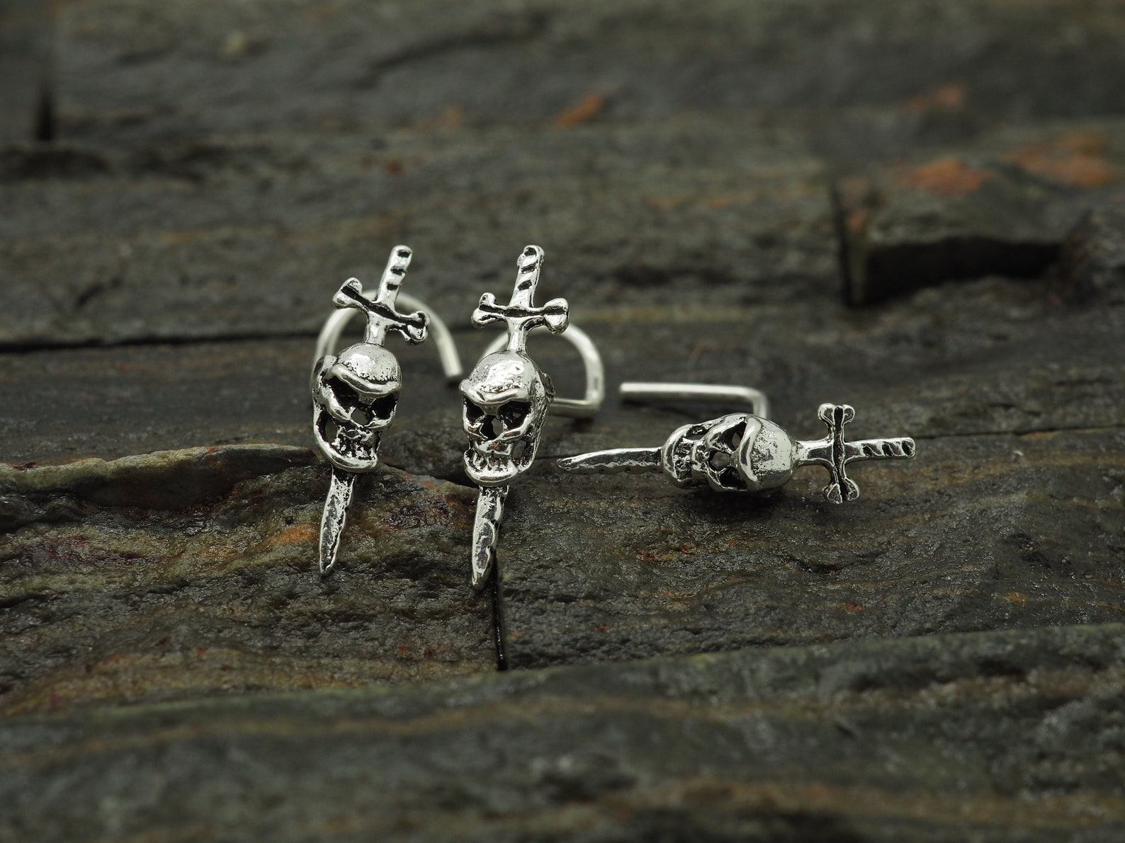 18,20 Gauge Skull Dagger Nose Stud , Skull and Sword , Body Jewelry ...
