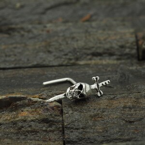 18,20 Gauge Skull Dagger Nose Stud , Skull and Sword , Body Jewelry ...