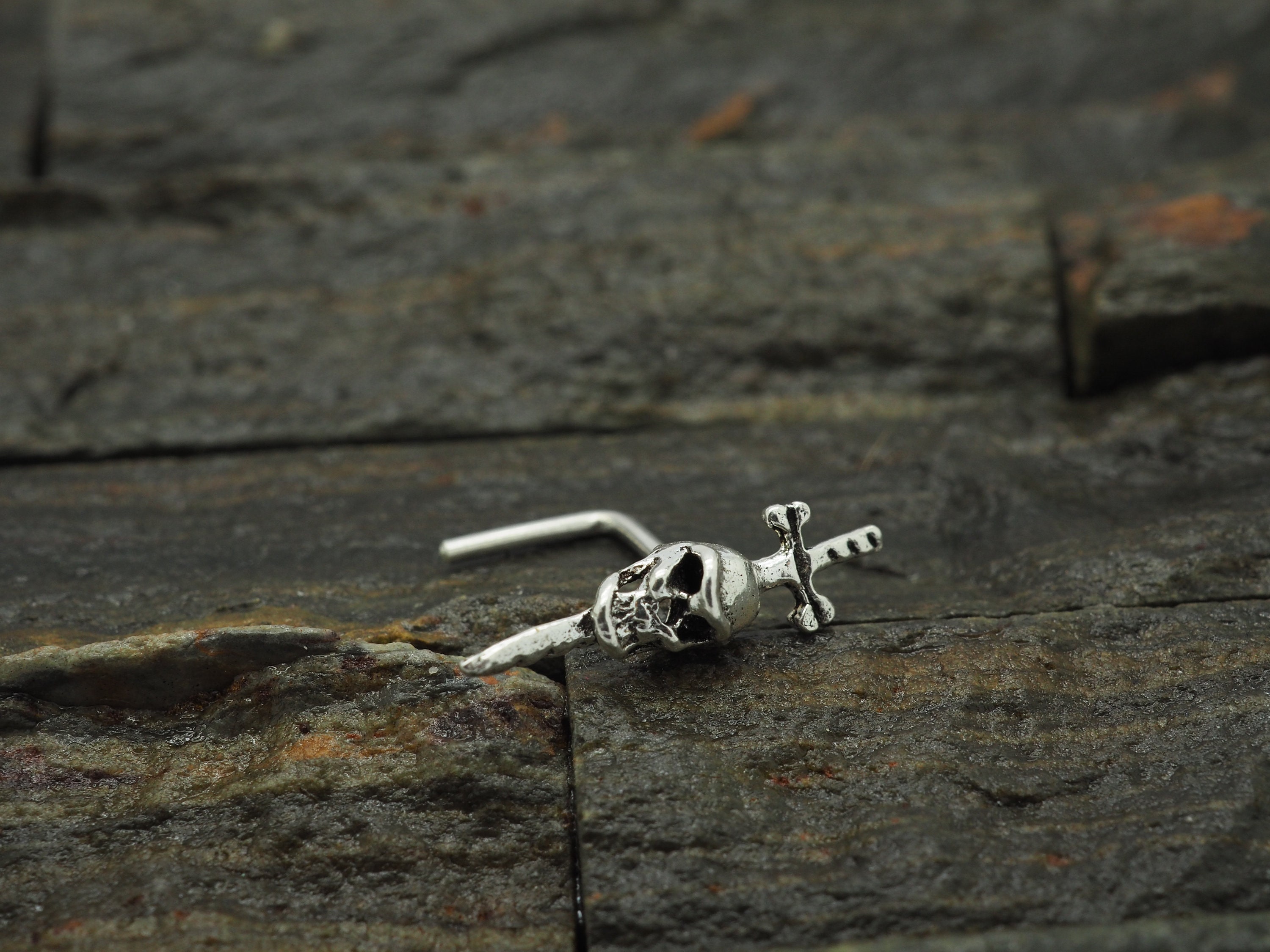 1820 Gauge Skull Dagger Nose Stud Skull and Sword Body | Etsy