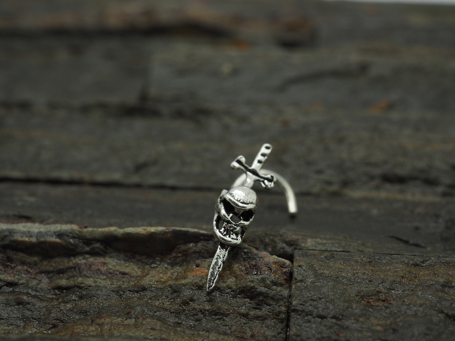 1820 Gauge Skull Dagger Nose Stud Skull and Sword Body | Etsy