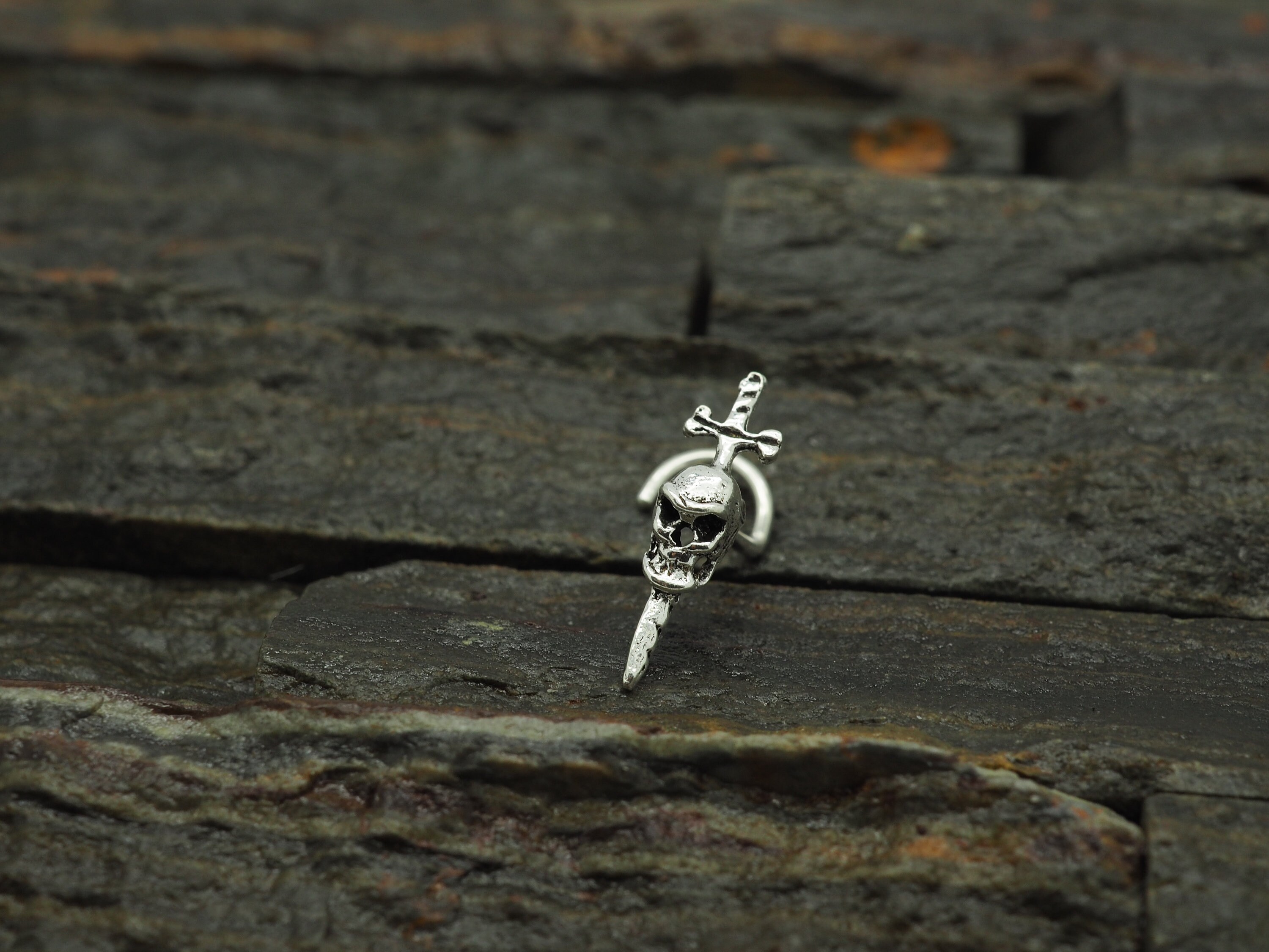 1820 Gauge Skull Dagger Nose Stud Skull and Sword Body | Etsy