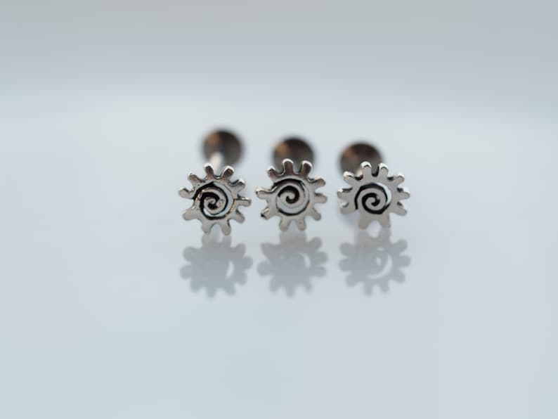 Sterling Silver Sun Cartilage Earring: Spiral Tragus Helix Piercing - Etsy