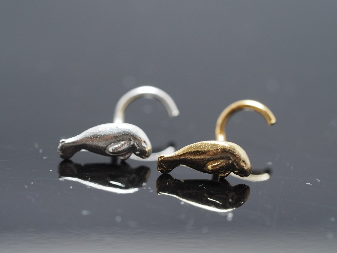 18, 20 Gauge Fish//dugong Sterling Silver Nose Stud / Nose Screw ...