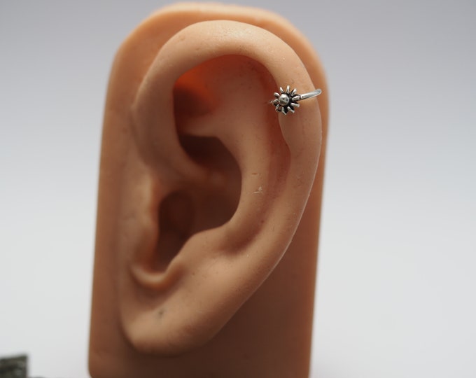 Helix Hoop Earring,sterling Silver Piercing With Tiny Bali Flower ...