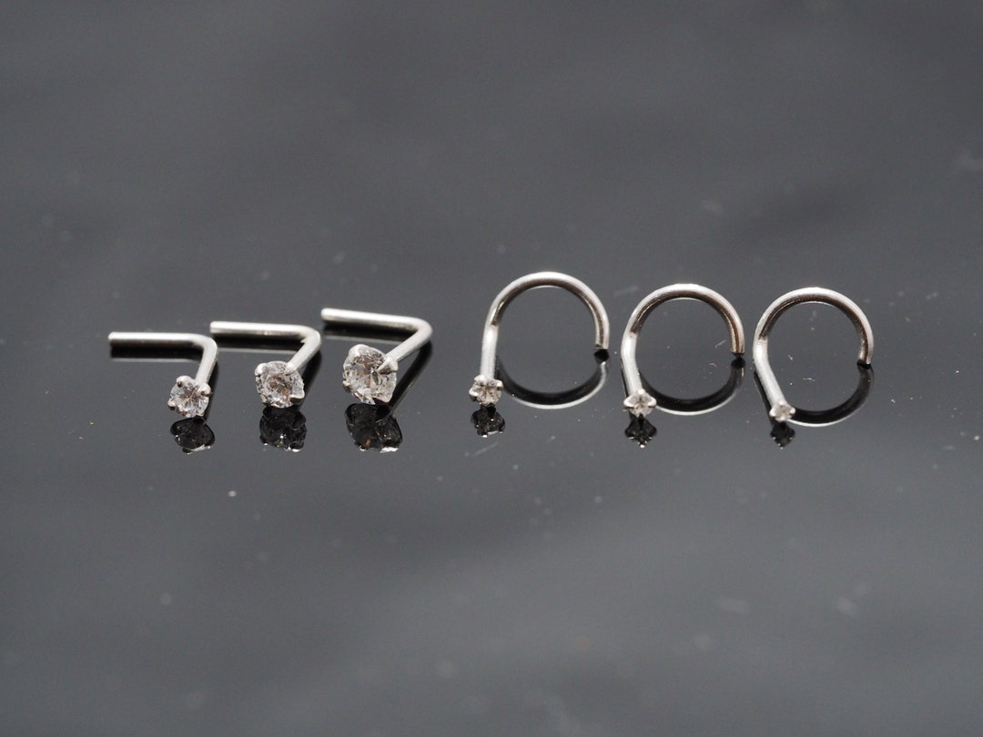 CZ Diamond Sterling Silver Nose Stud - 20/22 Gauge - Etsy Australia