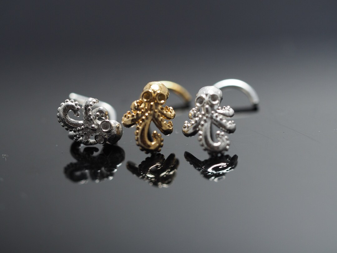 Sterling Silver Octopus Nose Stud: 18/20 Gauge Nose Piercing - Etsy