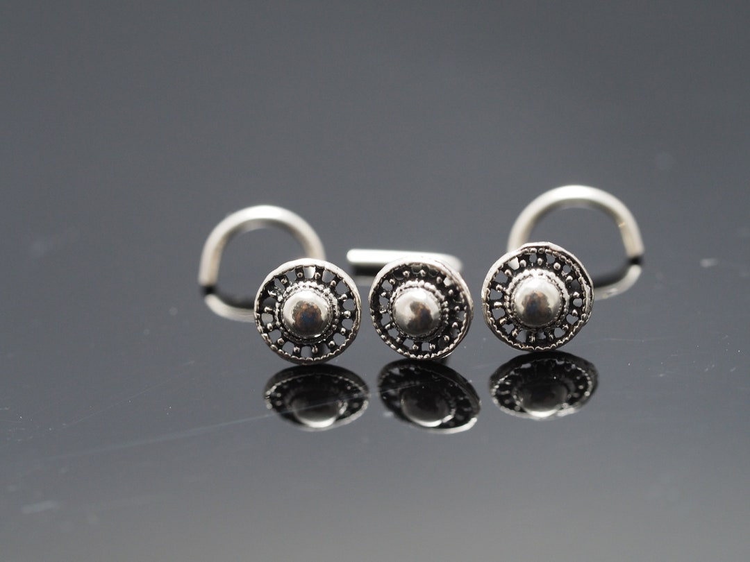 18-20 Gauge UFO Nose Stud, 925 Sterling Silver Nose Stud ,nose Screw ...