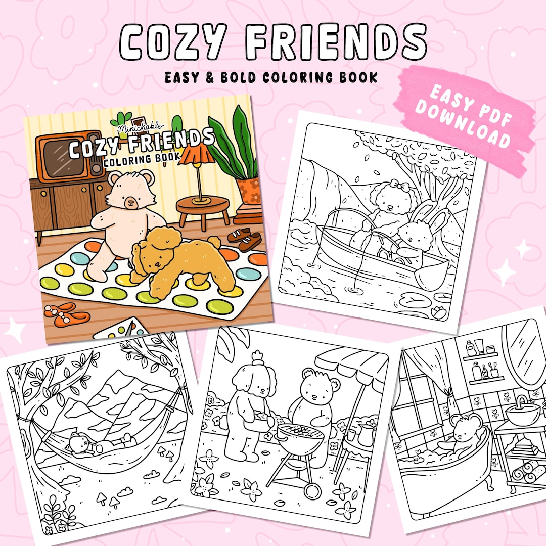 Cute Cozy Friends Animals Coloring Book – 10 Pages Easy & Minimalist ...