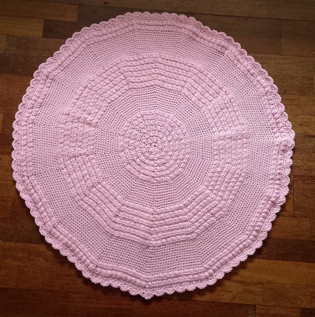 Pink Round Rug Crochet Floor Art Nursery Rug Reversible. - Etsy