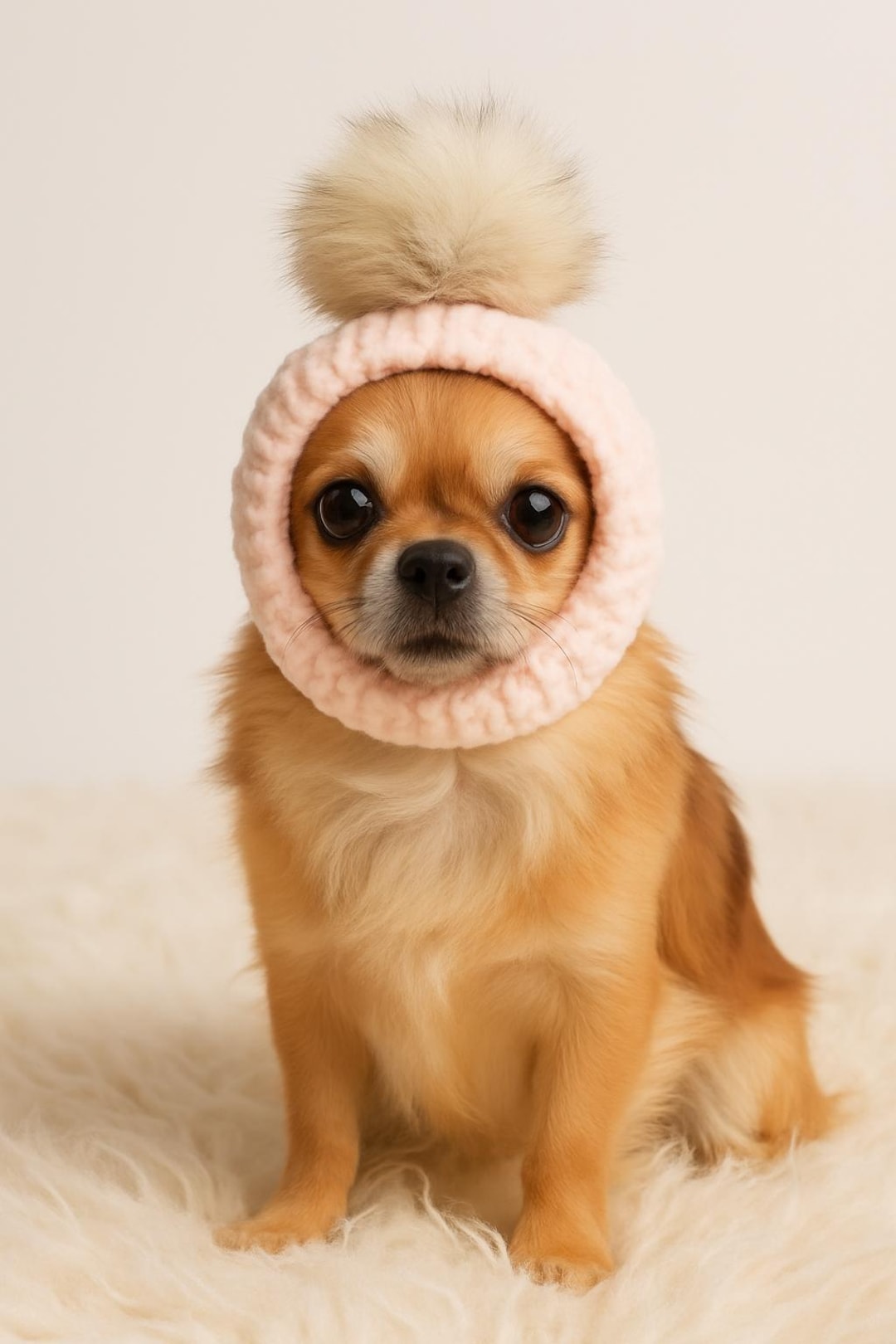 Dog Ear Warmer Snood With Faux Fur Pompoms - Handmade Crochet Dog Cat ...