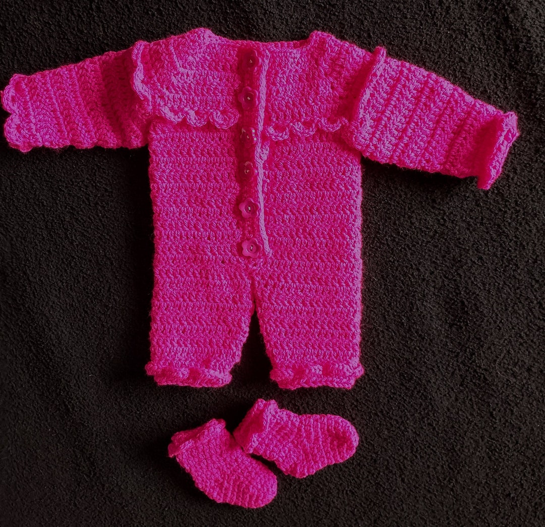 Fuchsia Baby Girl Onesie - Crochet Sleep Suit and Socks - Etsy