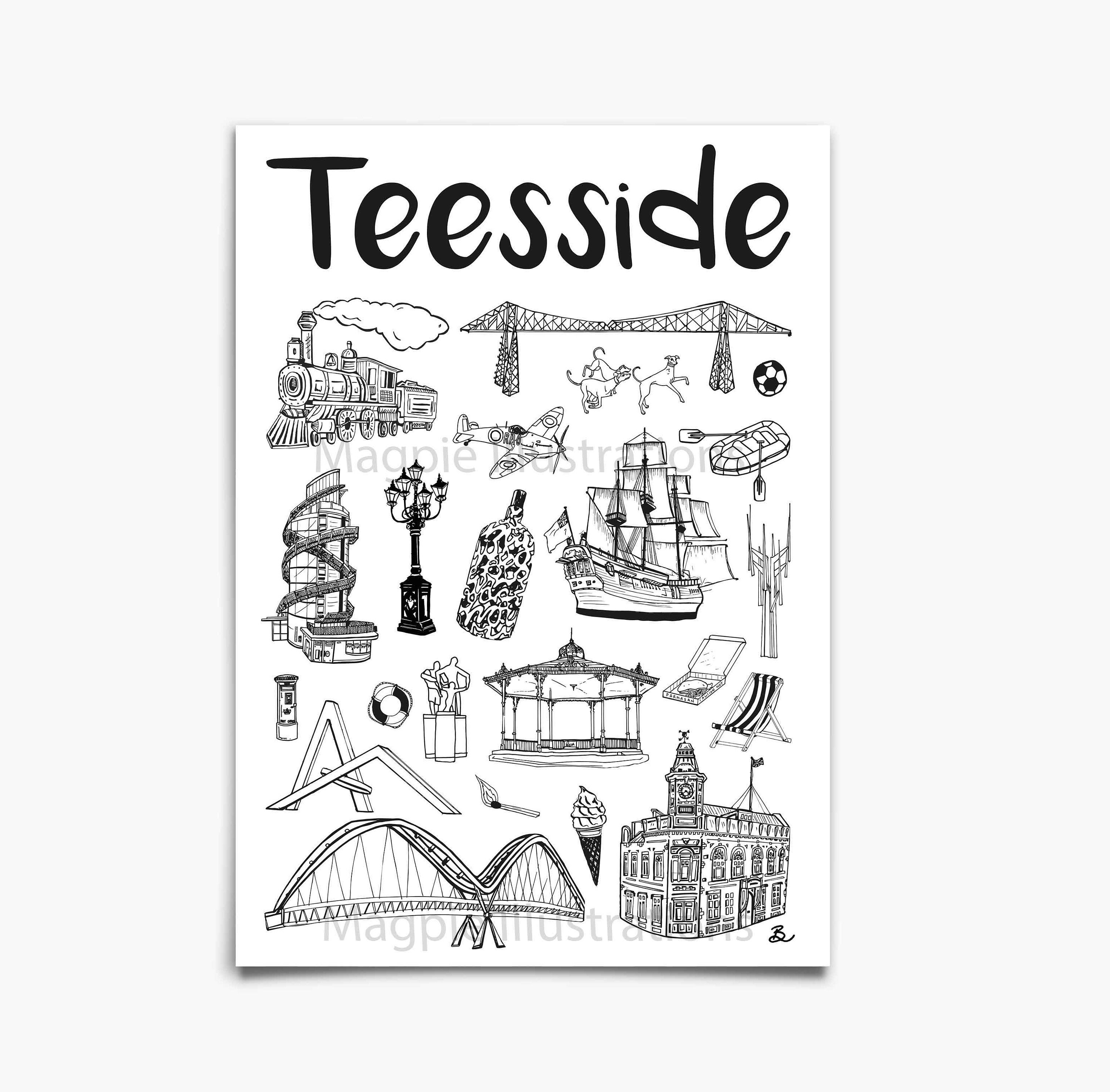 Teesside Landmarks, Illustration, Print, Gift, New Home, Present Idea ...