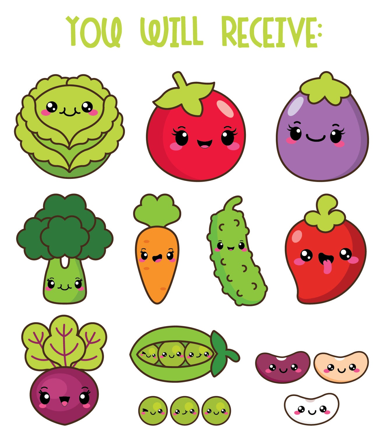 Kawaii verduras Clipart kawaii vegetales Clipart Clipart de | Etsy