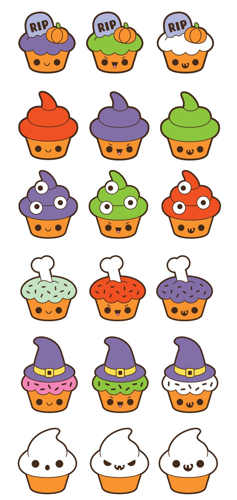 Halloween Clipart, Kawaii Halloween Clipart, Halloween Cupcake Clipart ...