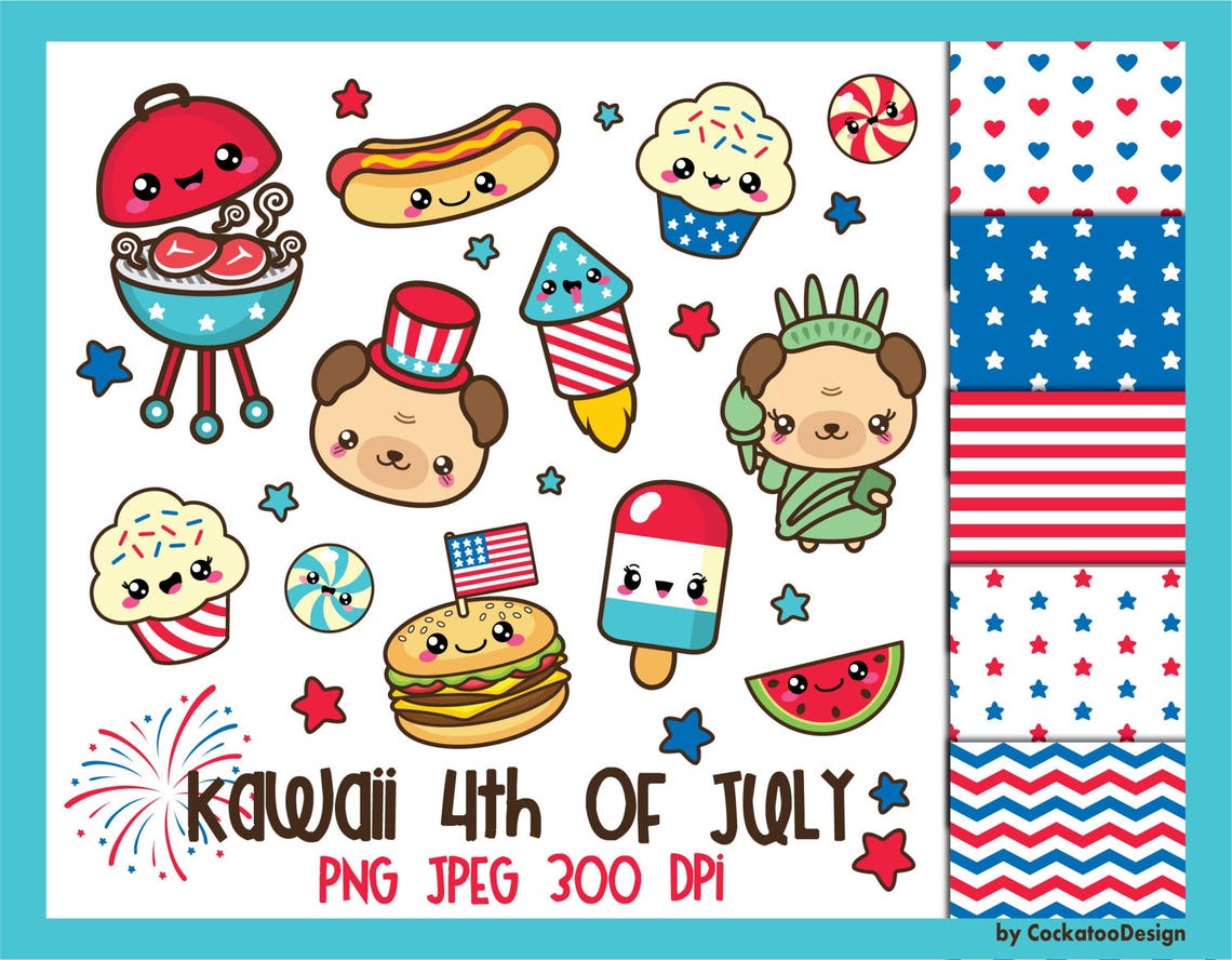 4th of July Clipart 4th of July Clip Art Kawaii Clip Art - Etsy
