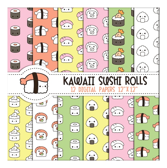 Sushi digital papers, kawaii sushi digital papers, sushi digital ...