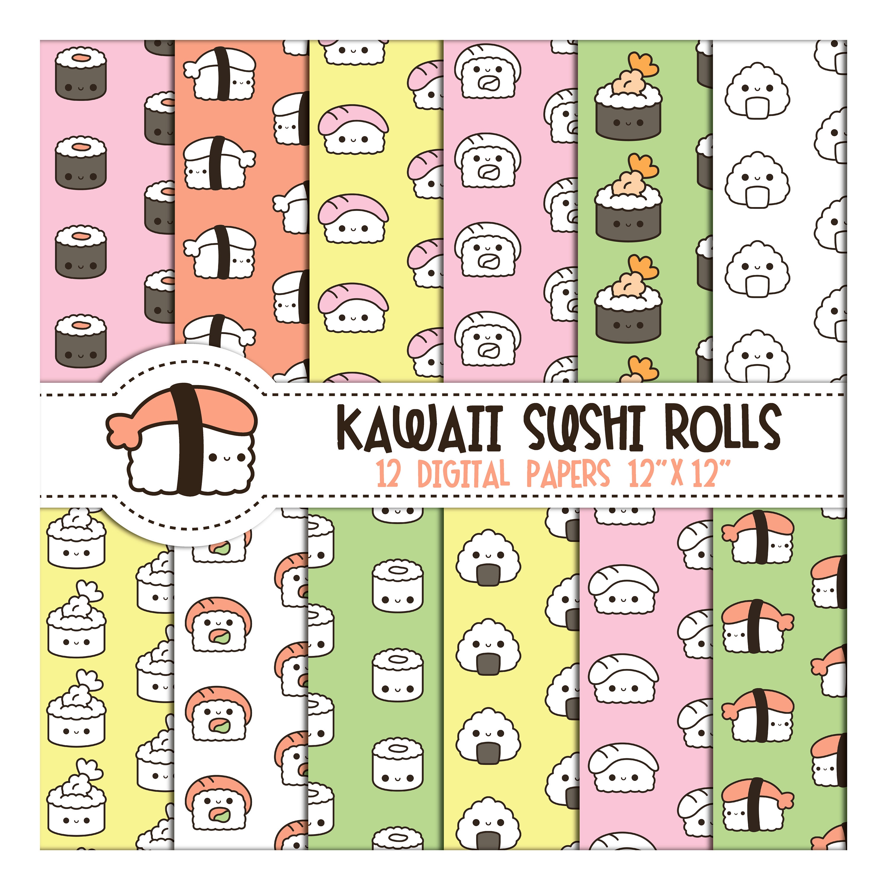 Sushi Digital Papers Kawaii Sushi Digital Papers Sushi - Etsy