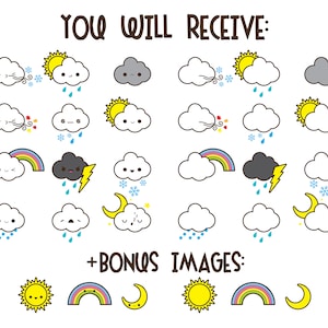 Weather Clipart, Kawaii Weather Clipart, Kawaii Rain Clipart, Sun ...