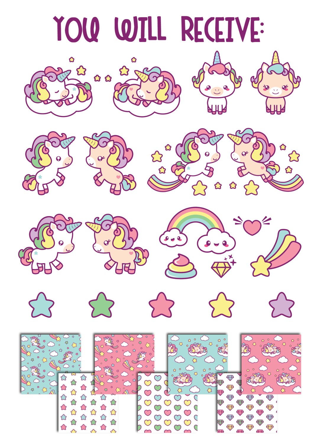 Unicorn Clipart Kawaii Unicorn Clipart Unicorn Clipart Cute - Etsy