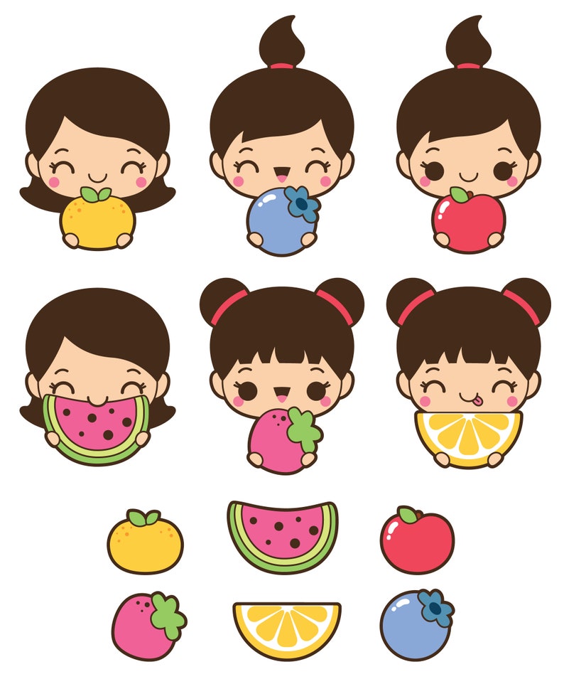 Cute Fruits Clipart Kawaii Girl Clipart Vegetarian Girl - Etsy
