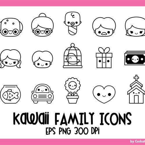 Family Icons Kawaii Digital Stamps Kawaii Family Icons Cute - Etsy