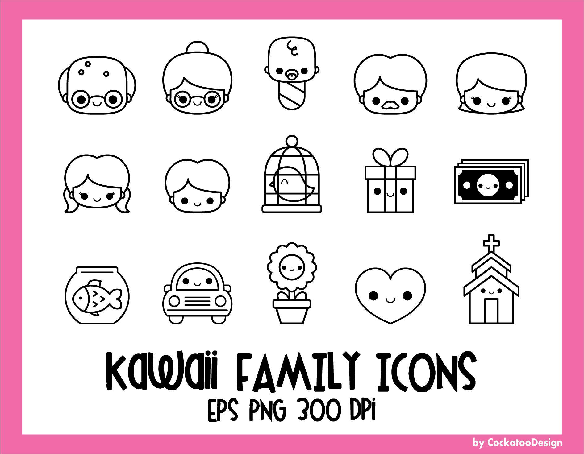 Family Icons, Kawaii Digital Stamps, Kawaii Family Icons, Cute Kids ...
