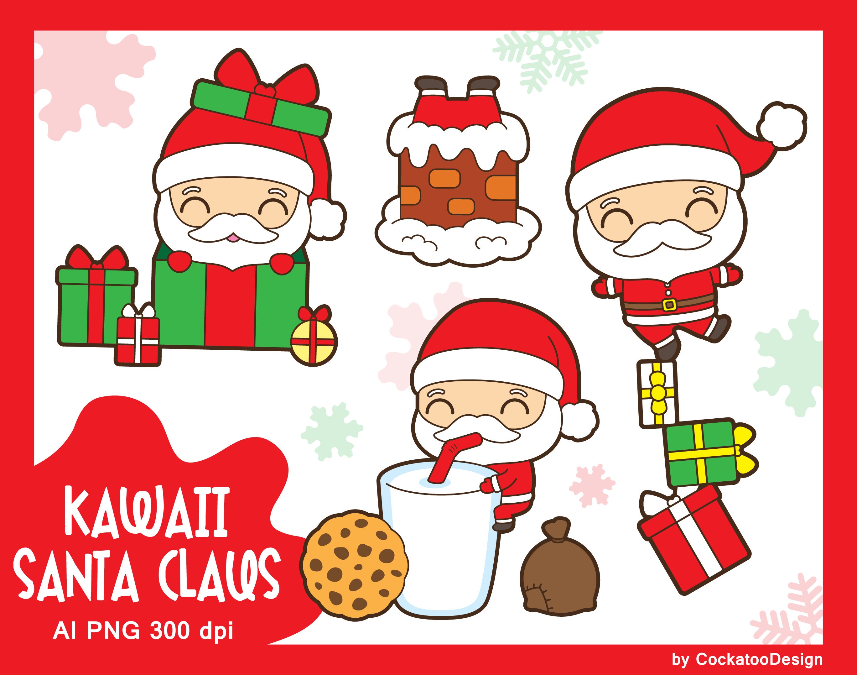Santa Claus Clipart Christmas Clipart Kawaii Christmas | Etsy