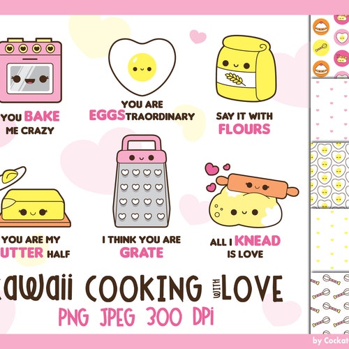 Valentines Day Clipart Kawaii Cooking Clipart Funny Love - Etsy