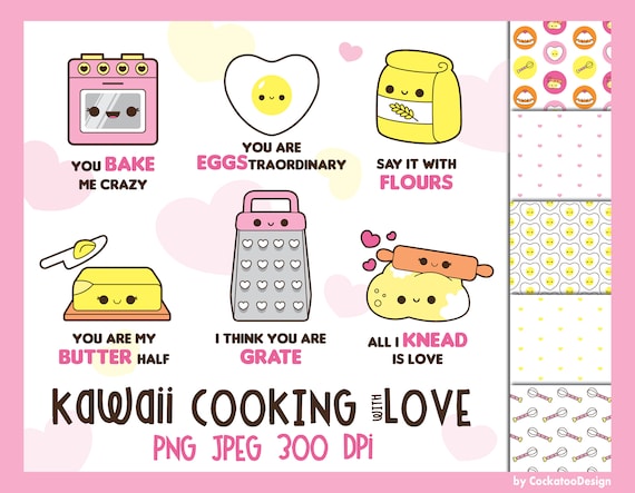 Valentines Day clipart, kawaii cooking clipart, funny love clipart ...