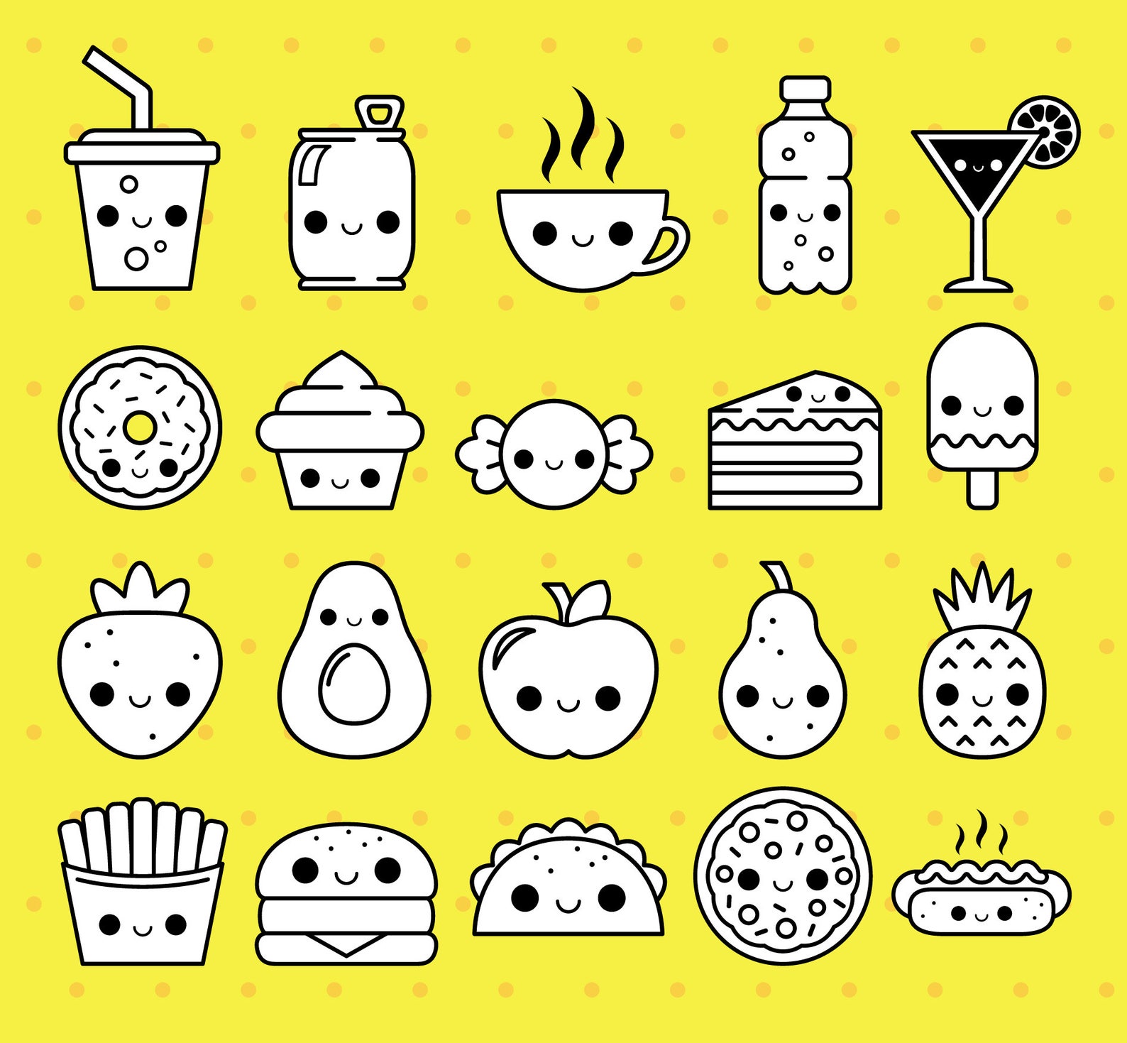 Food Icons Kawaii Digital Stamps Kawaii Food Icons Cute - Etsy