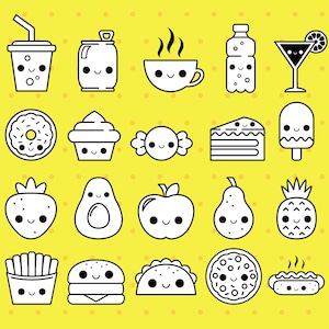Food Icons, Kawaii Digital Stamps, Kawaii Food Icons, Cute Food Icons ...
