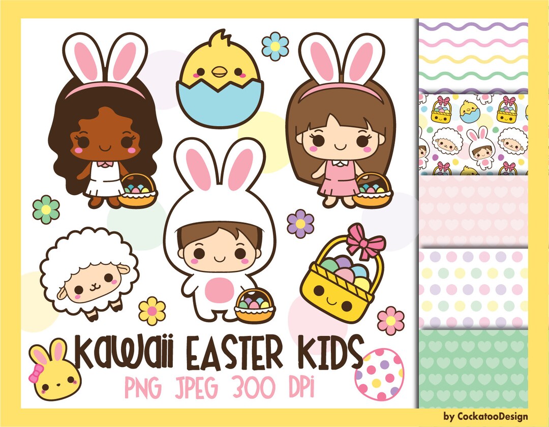 Kawaii Easter Clipart, Easter Kids Clip Art, Easter Clipart, Easter ...