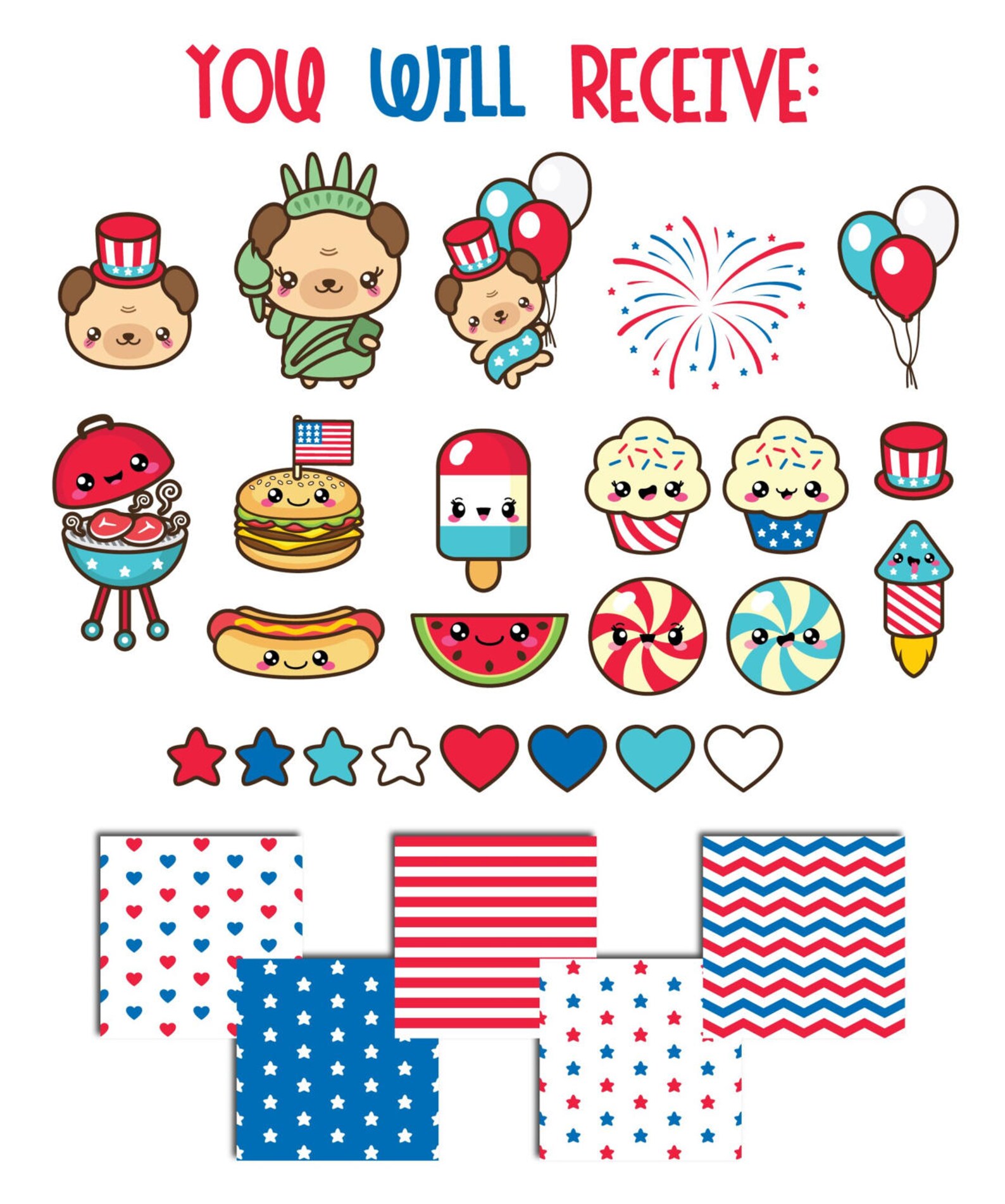 4th of July Clipart 4th of July Clip Art Kawaii Clip Art - Etsy