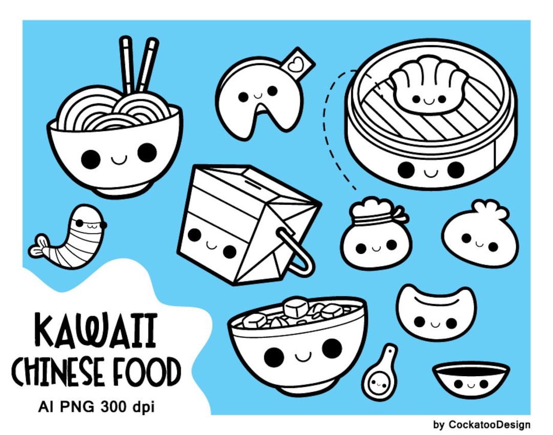 Digital Stamp, Chinese Food Clipart, Kawaii Food Digital Stamp, Fortune ...