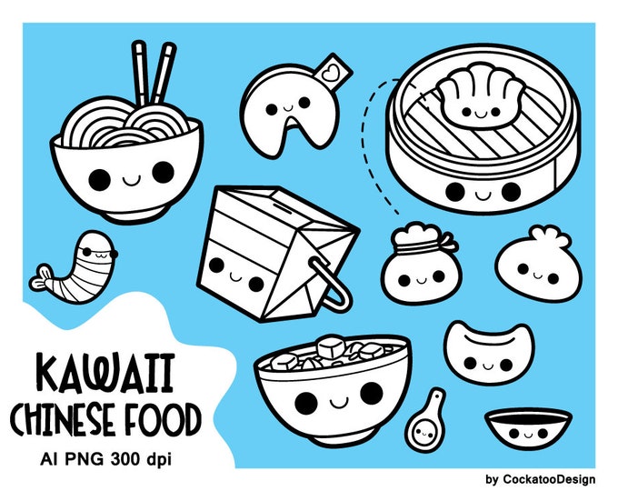 Digital Stamp Chinese Food Clipart Kawaii Food Digital - Etsy